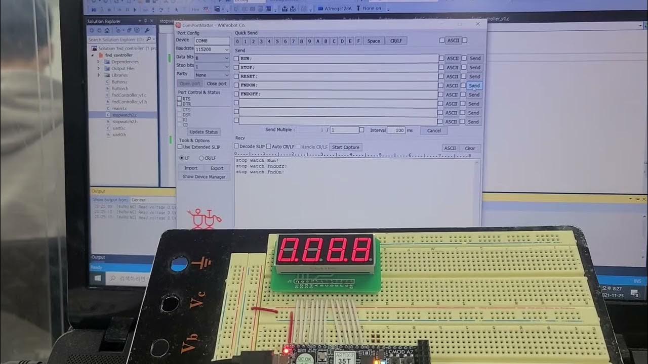 6. [AVR - Atmega128] UART통신을 이용한 stopwatch - YouTube