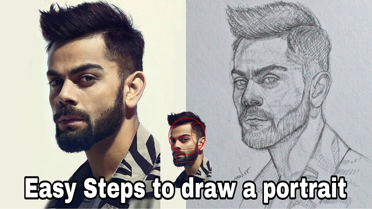 Learn how to draw a portrait using loomis method | drawing of Virat ...