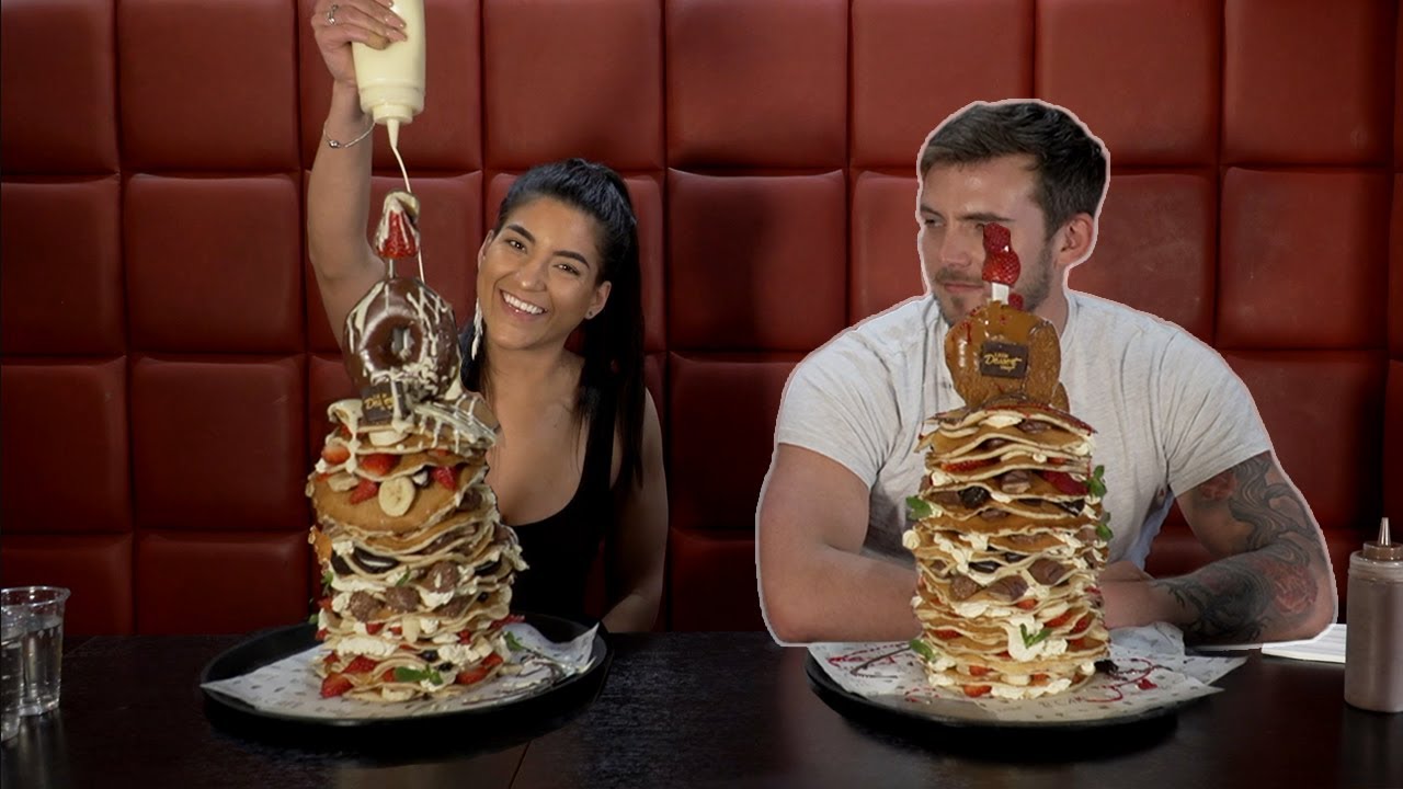 PANCAKE DAY CHALLENGE | Leah Shutkever GIANT Pancake Stack | GirlVsFood ...