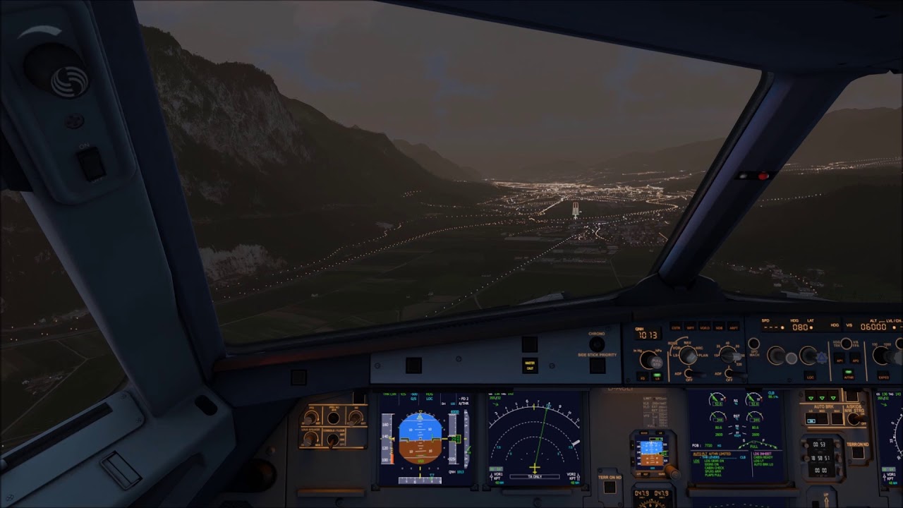 Cockpit A320 Crosswind Sunset Approach Innsbruck - Aerofly FS 2 - YouTube