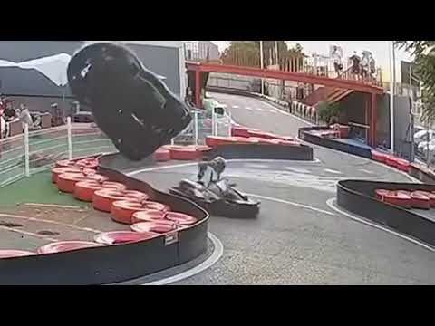 Go Kart Accident. Kart Flying in the Air