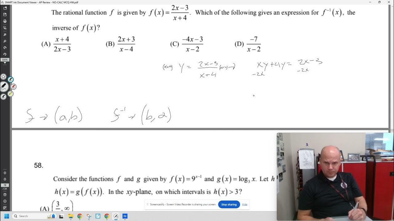 AP Precalc - Function composition / Inverses / Transformations MC no calc examples - YouTube