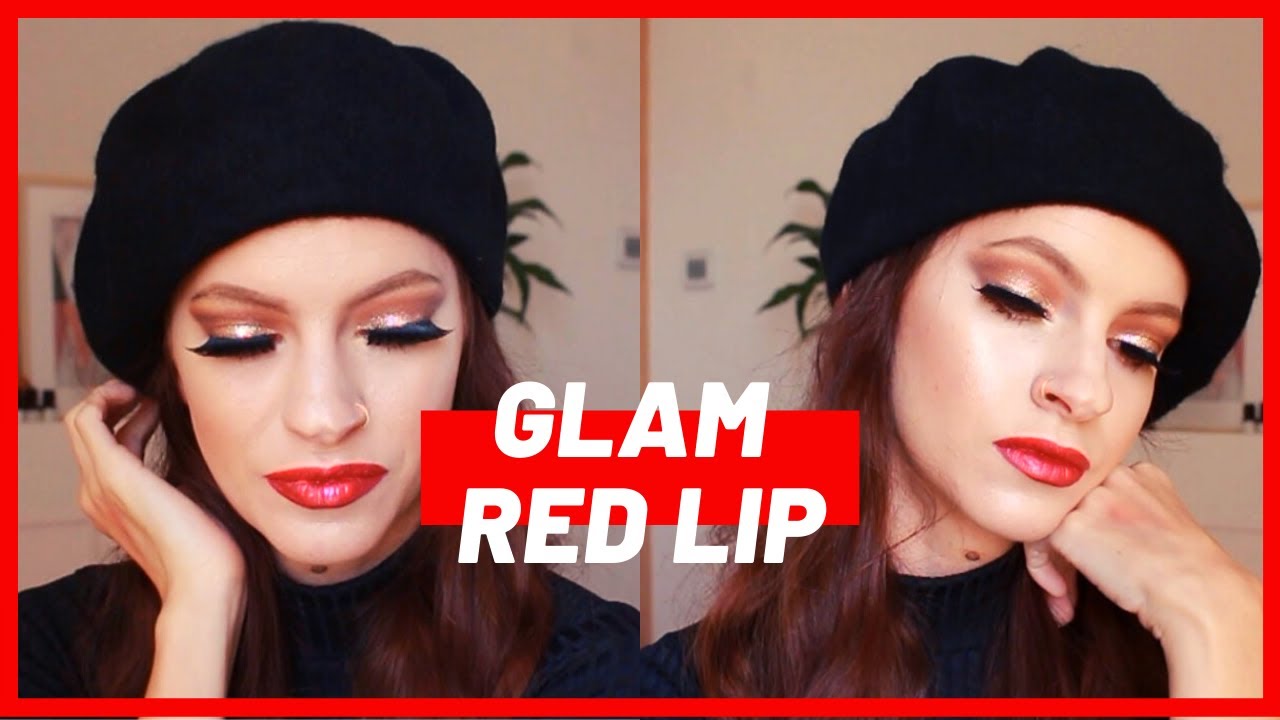 GLAM RED LIPS + GLITTER CUT CREASE | MAKEUP TUTORIAL - YouTube