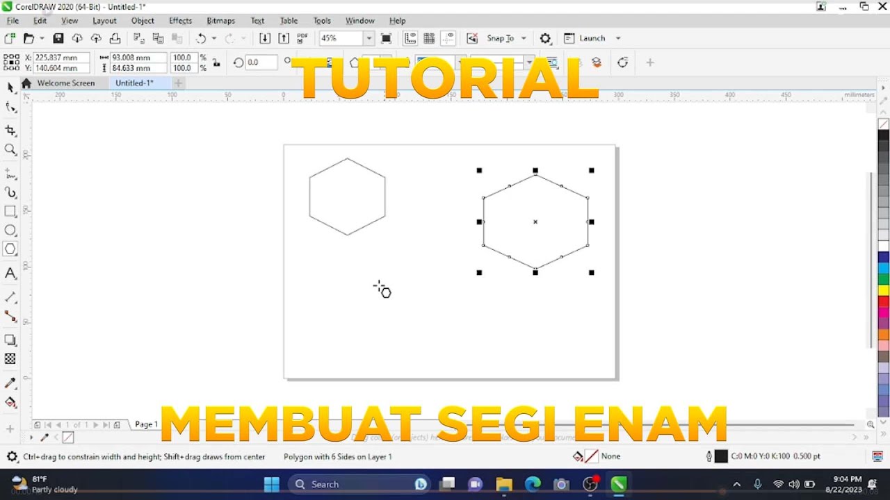 TUTORIAL MEMBUAT SEGI ENAM DI COREL DRAW - YouTube