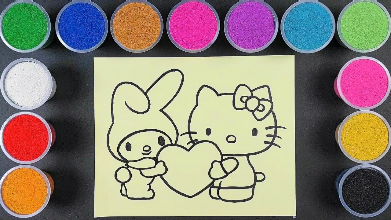 SAND PAINTING | Coloring Hello Kitty Using Colored Sand | SAND ART ...