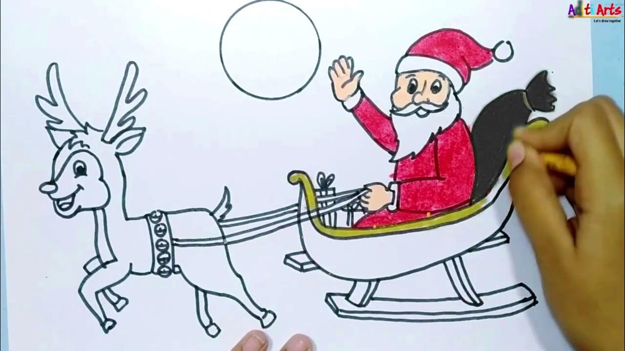 Christmas Drawing | Santa Claus and Sleigh Drawing | Santa Claus ...