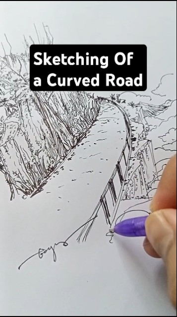 Sketching of a curved road ( proses sketsa jalan yang menikung) #art # ...