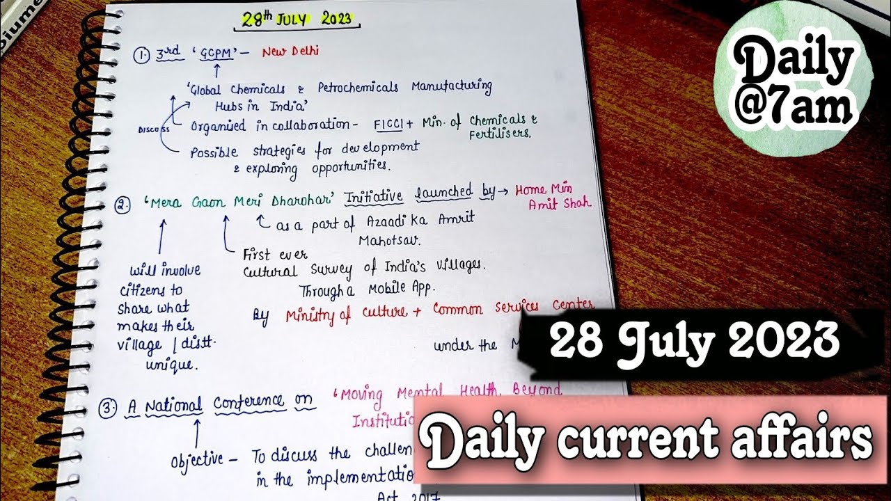 28th July 2023 || Daily current affairs || Handwritten notes || An ...