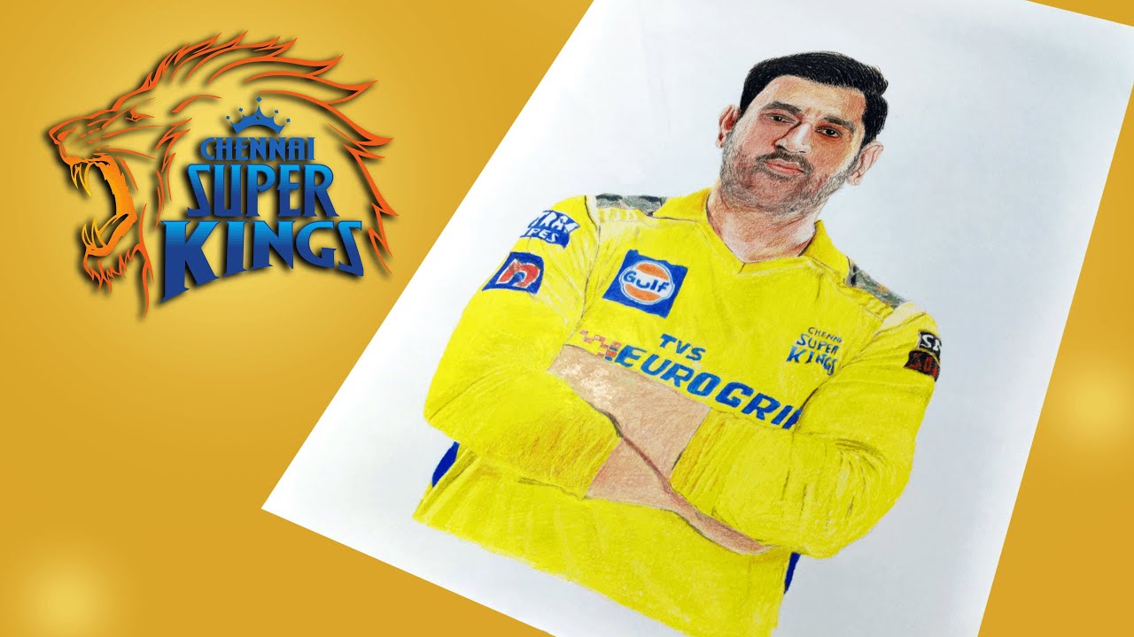 Dhoni Drawing - CSK (Timelapse) | 5 IPL trophies 🏆 | by Skejo Arts ...