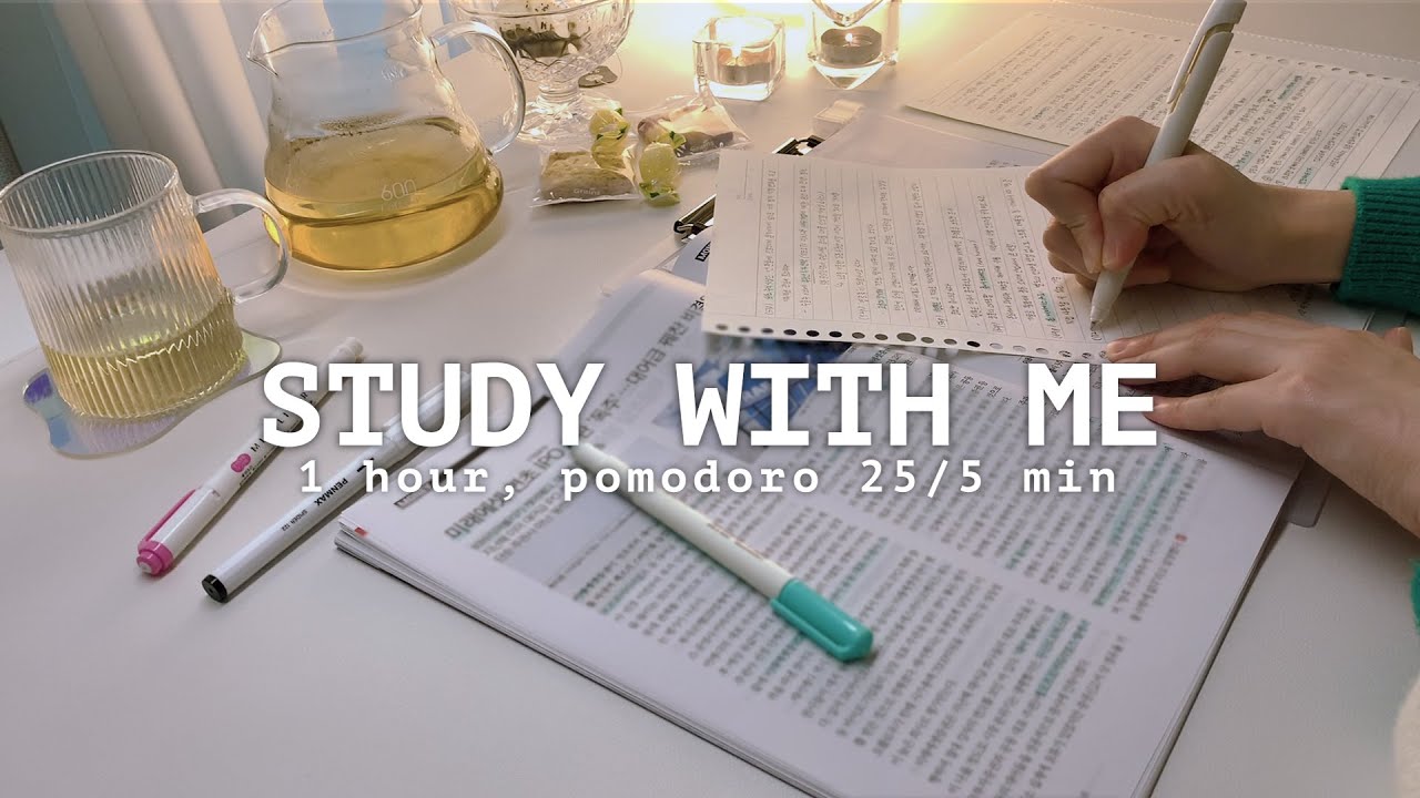 |1-HOUR STUDY WITH ME|💐빛나는 첫 걸음을 응원해요. pomodoro 25/5, no music, writing ...