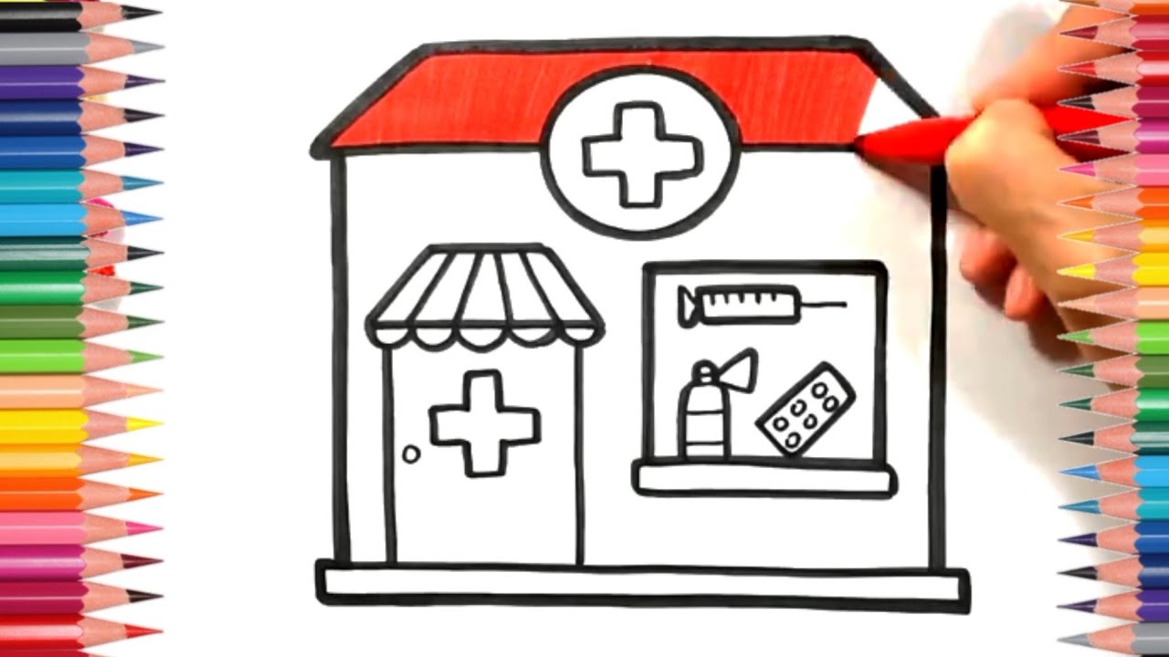 Hospital Drawing Easy With Color 🏥 | Hospital Drawing | How to draw ...