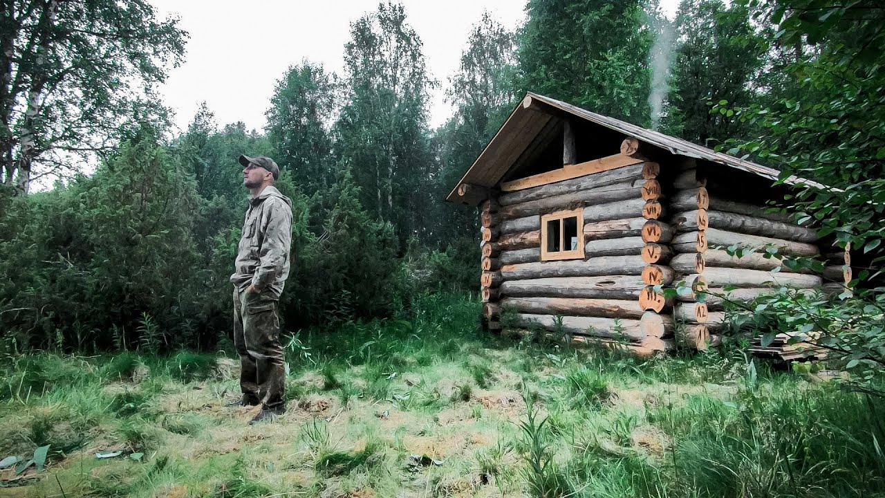 Building Amazing OFF GRID CABIN In The Woods | From start to finish ...
