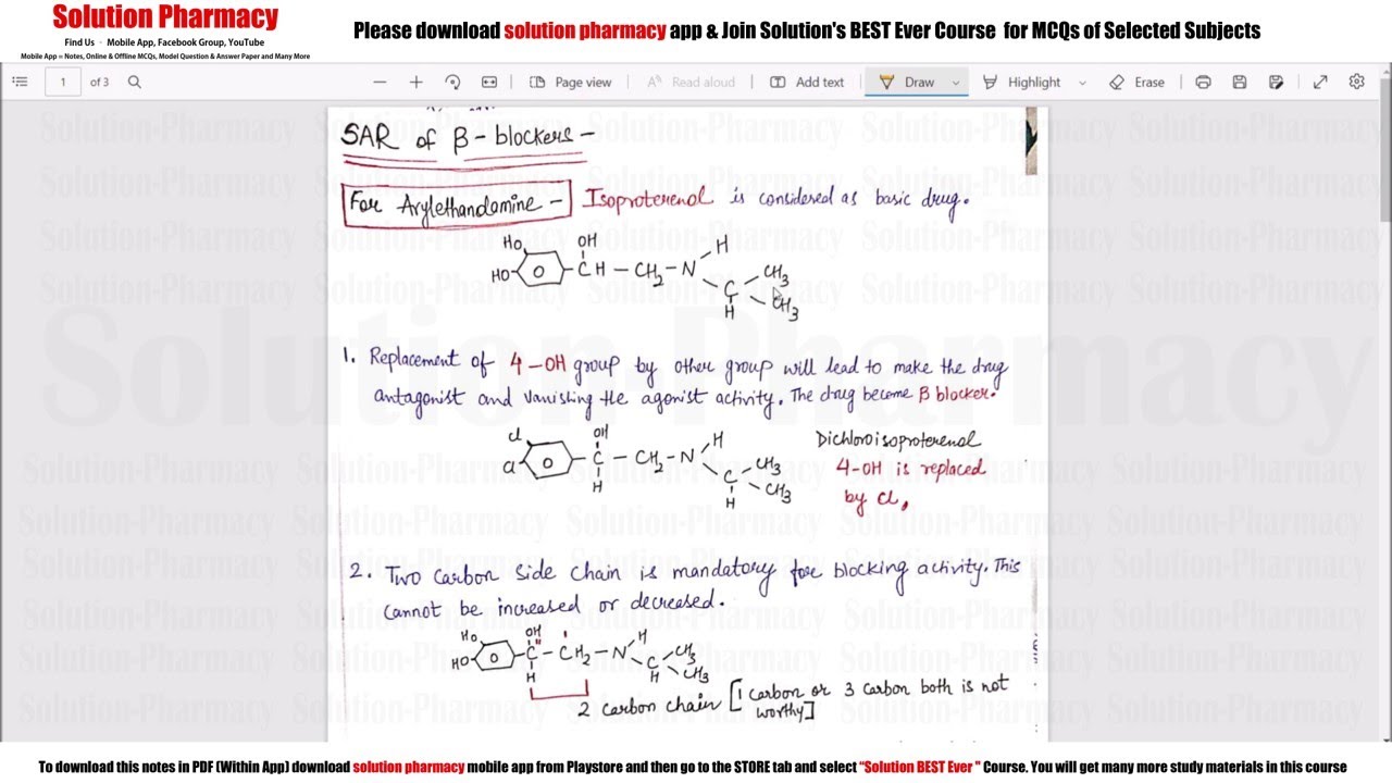 Class (22) Structure Activity Relationship (SAR) of Beta Receptor ...