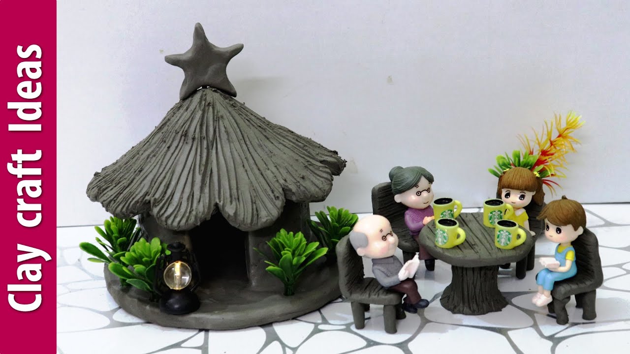 Easy way how to make Miniature Hut with clay I Handmade miniature clay ...