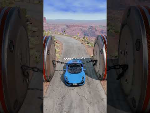 Cars Chain 2 Giant Bollards Crash - BeamNG Drive