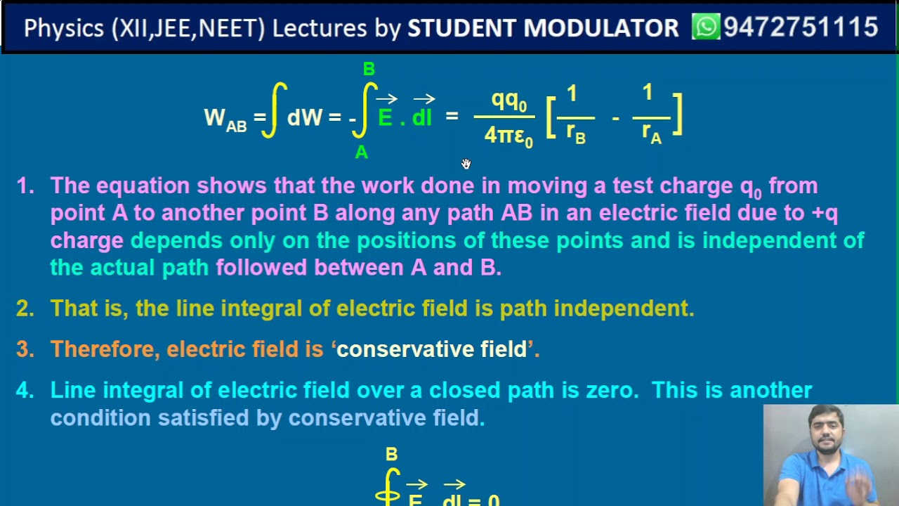 XII Phy Lec-1.14: Work Done in moving a charge in Electric Field ...