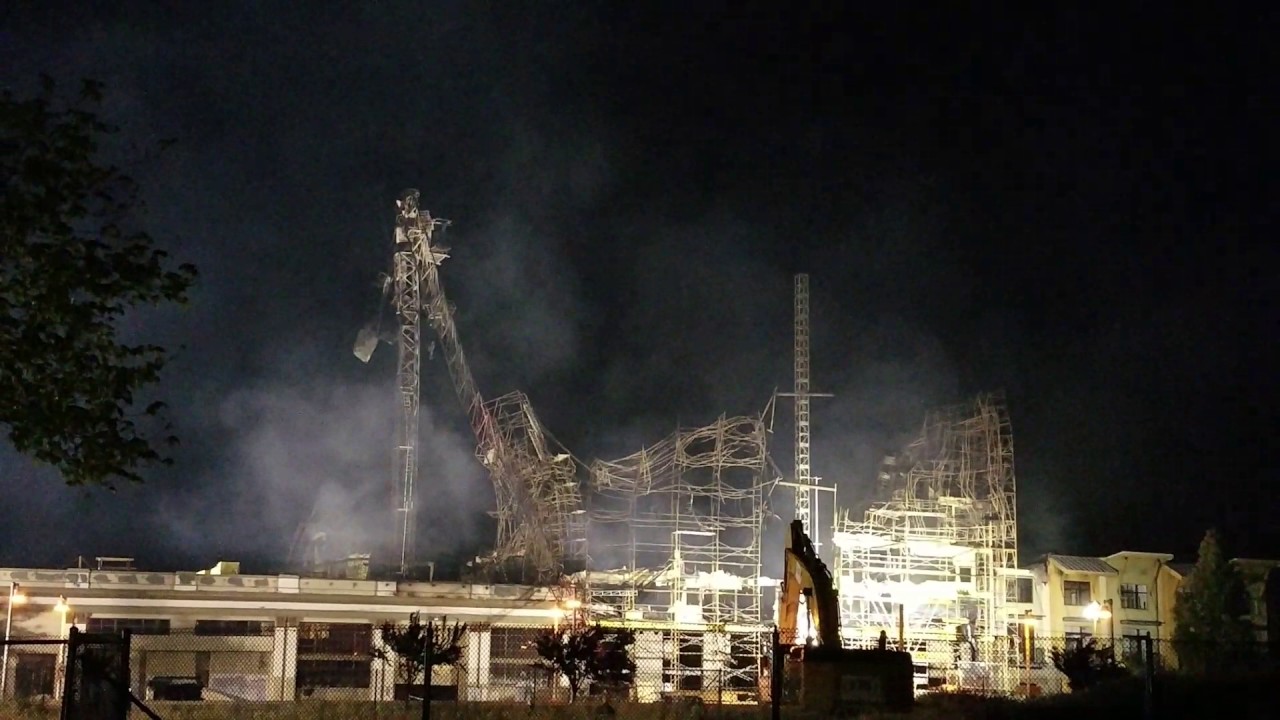 Fire Damaged Crane Demolition - YouTube
