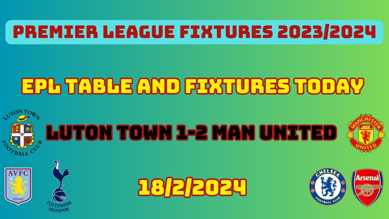 Premier League Table ~ Luton Town Vs Man United (1-2) - Epl Table ...