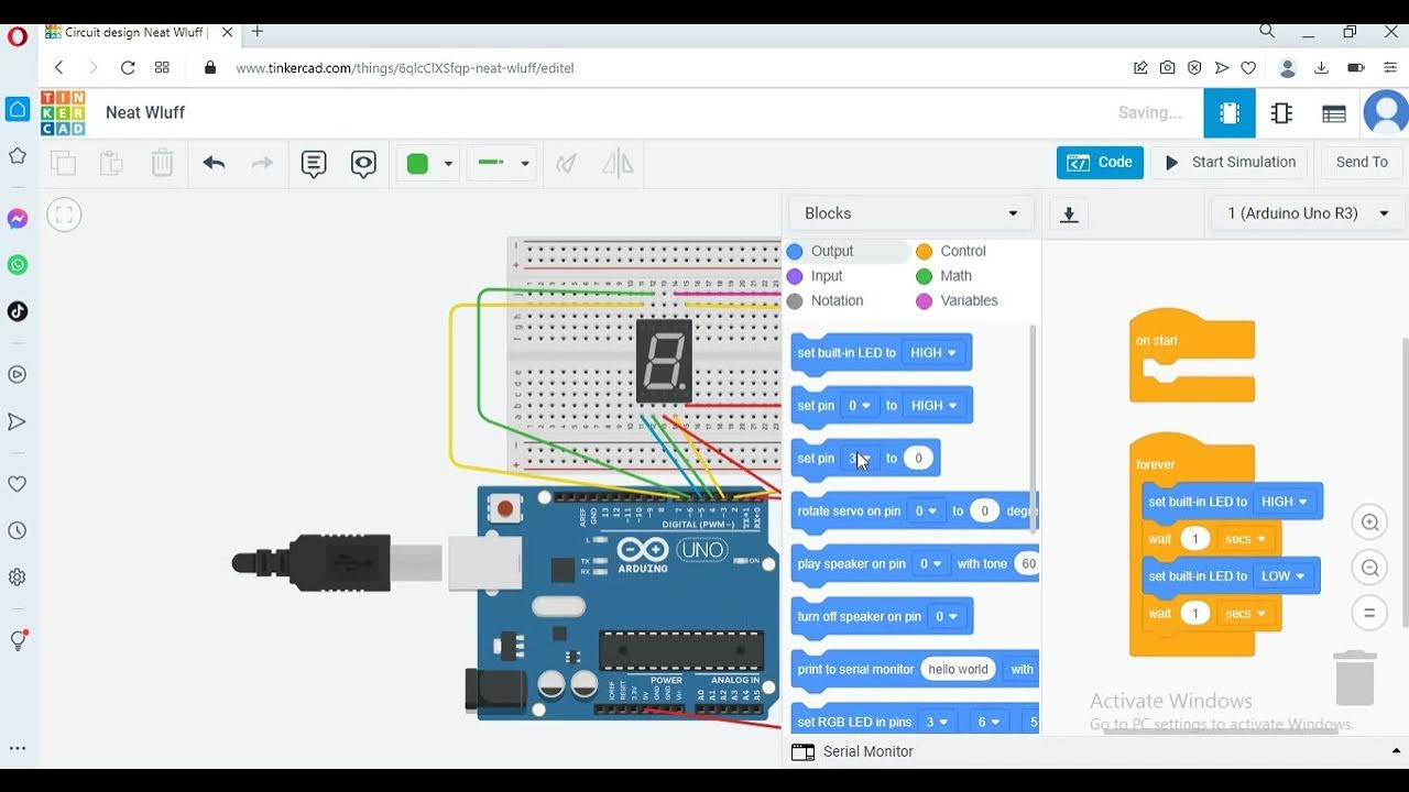 common anode 7 segment display control by using arduino uno r3 with the help of tinkercad - YouTube