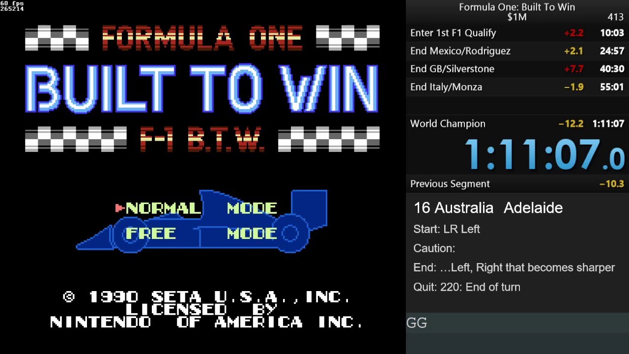 NES Formula 1: Built To Win - $1M start in 1:11:07 - YouTube