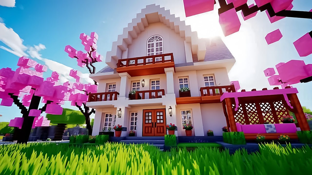 "Beautiful Minecraft Cottage Build with Cherry Blossom Trees ...