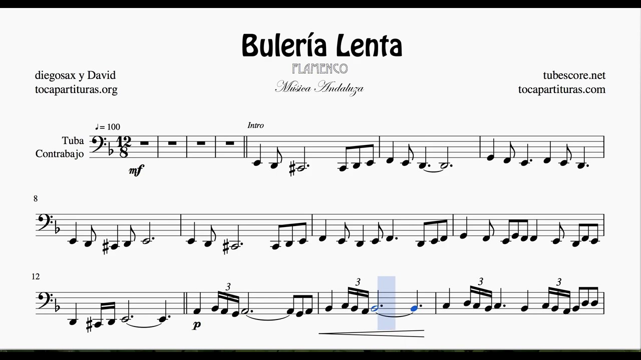 Buleria Lenta Sheet Music for Tuba and Contrabass (Bass Clef) de Tuba y ...
