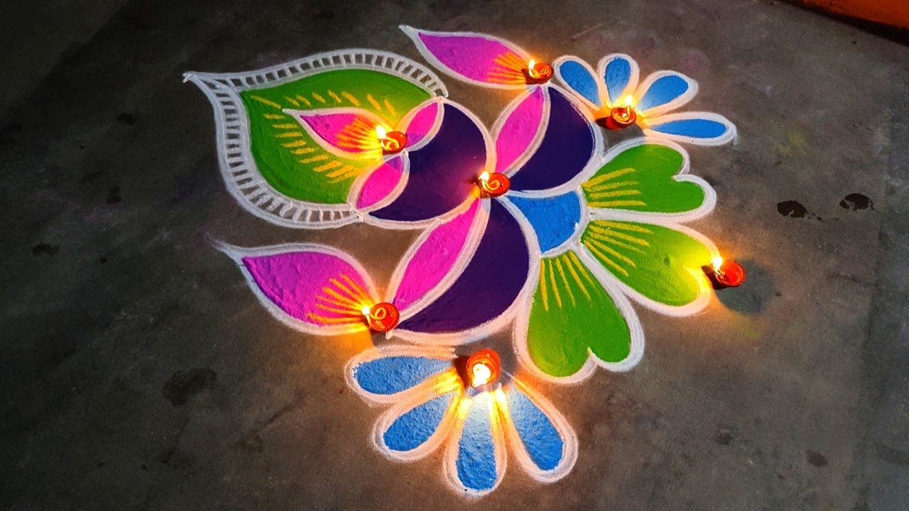 Diwali 2023 villaku kolam|Deepavali simple diya muggulu|deepam muggulu ...