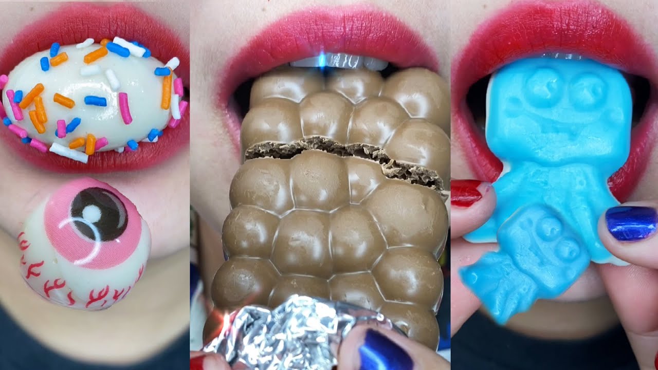 asmr SATISFYINGLY SWEET DAIRY MILK CHOCOLATE GUMMY CANDY FOODS eating ...
