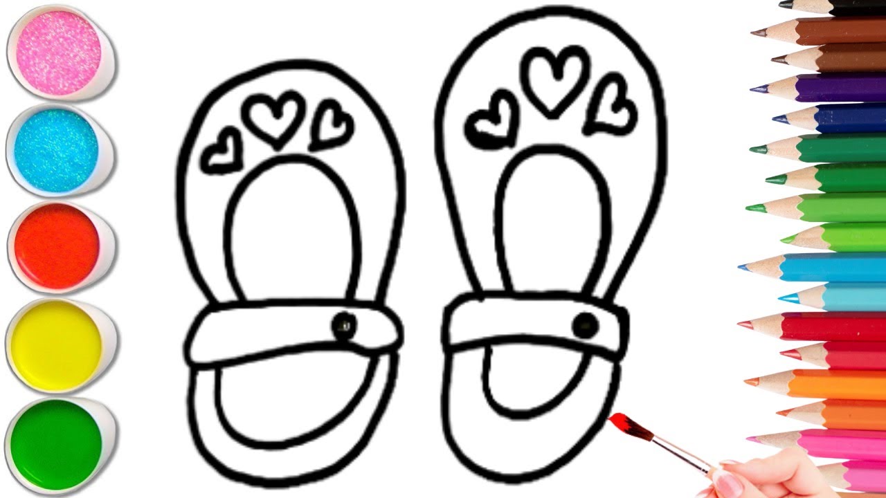 How To Draw cute Love Slippers Drawing, Painting & Coloring For Kids ...