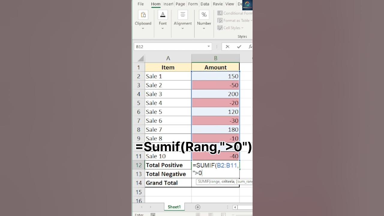How to Sum Negative or Positive values in Excel #trendingshorts #shortsvideo #shortcutkeys # ...