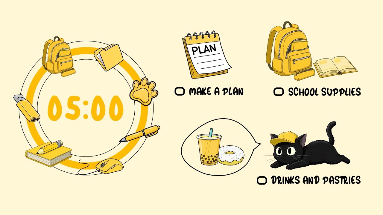 The Pomodoro Cat Timer 4x30 minutes ⏰| Yellow Study Session 😺 | ️ ...