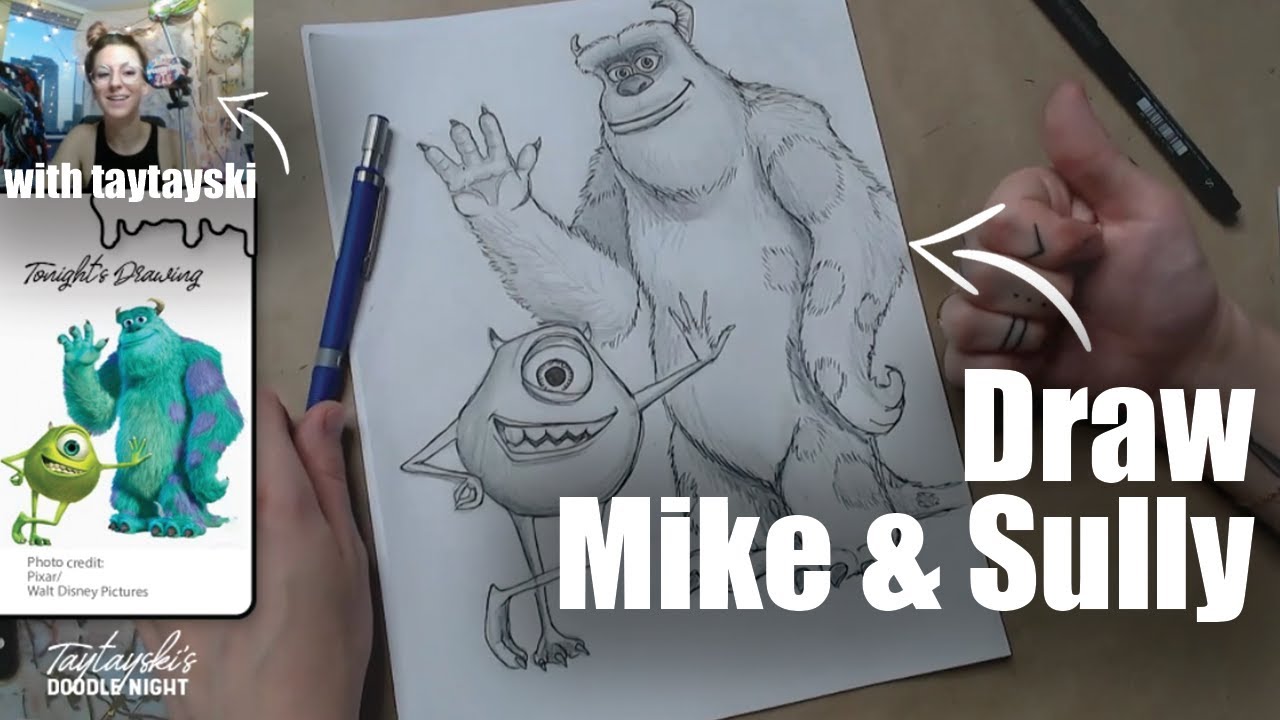 Learn how to draw Mike & Sully (& hangout) with Taytayski! - YouTube