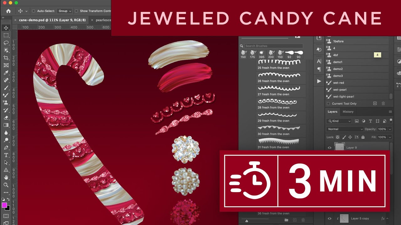 How to Illustrate a Glam Jeweled Candy Cane | Photoshop Mixer Brush ...