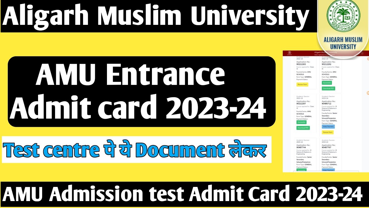 AMU School Admit card 2023-24 declared AMU Class 9th Admit card ...