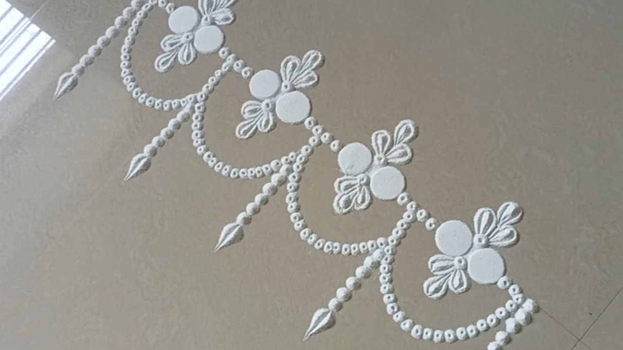 Beautiful white color border rangoli |border rangoli |simple easy ...