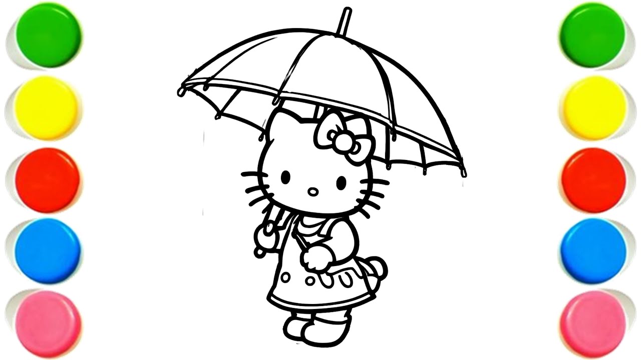 How to draw Hello Kitty holding an umbrella - Drawing and coloring for ...