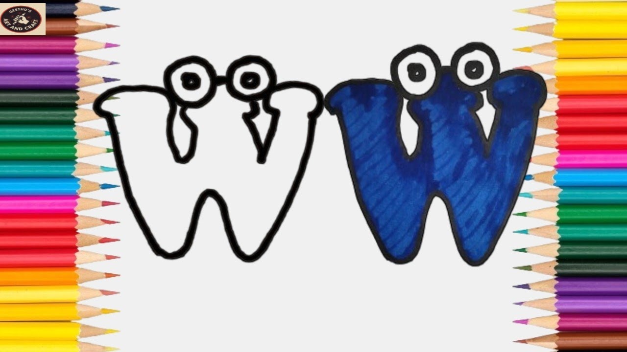 How To Draw Alpabetletter W ||W letter easy Drawing Colouring for kids ...