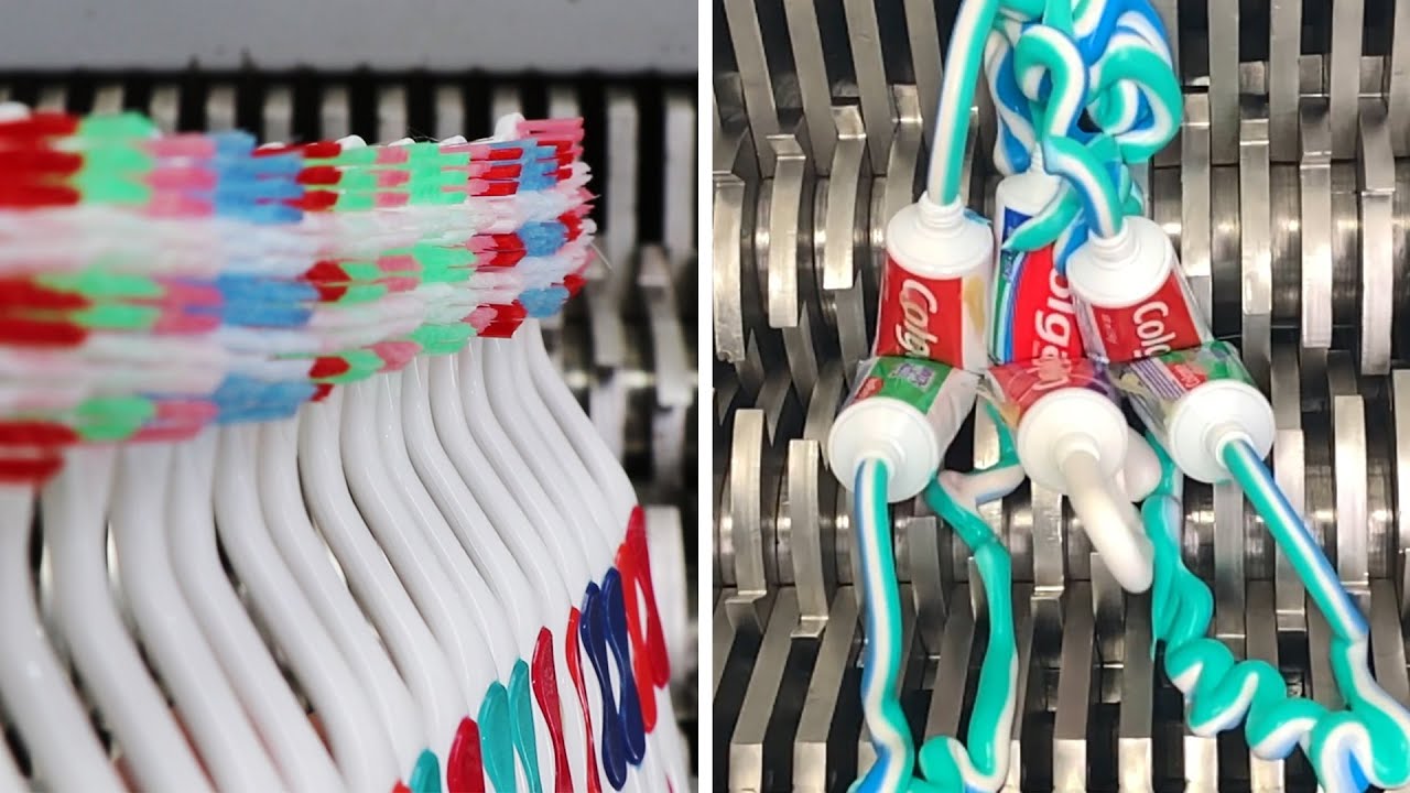 Shredding Bundle of Toothpaste / Shredder vs pyramid of candy - YouTube