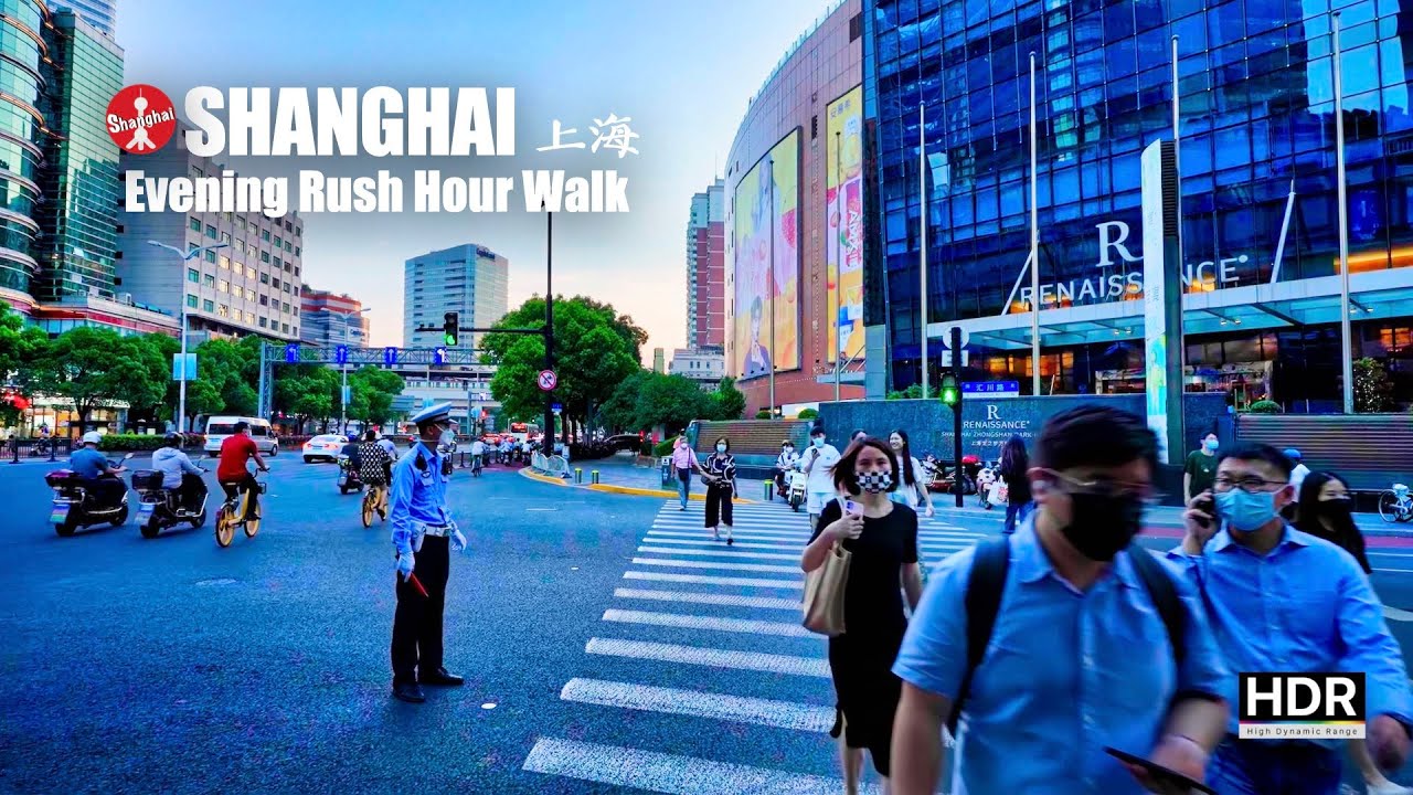 [4K HDR] Evening rush hour 🌇 Cafe area and business area 🌇 Shanghai ...