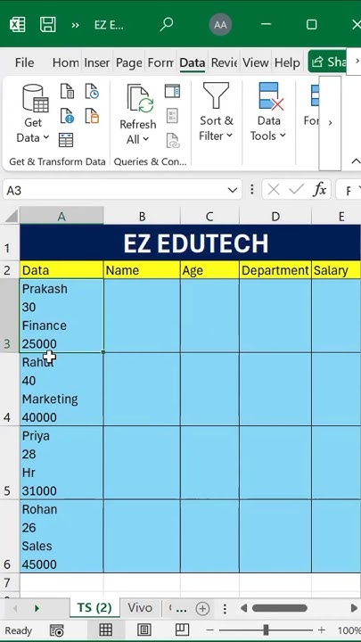 How To Convert Data Single Column To Multiple Column Split Data Text To Column Split Shorts