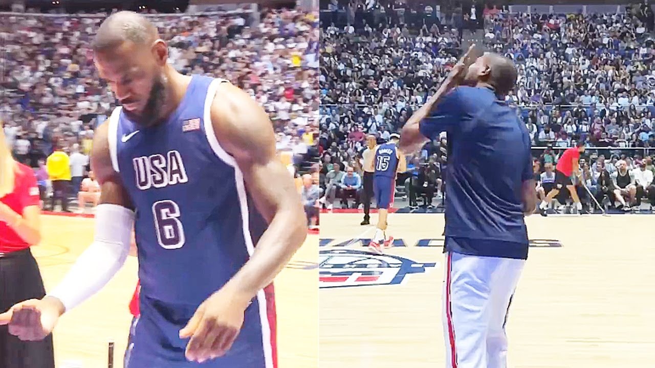 LeBron James Pranked By Kevin Durant During Chalk Toss vs South Sudan ...