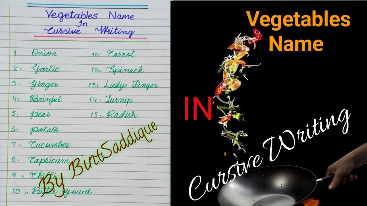 Vegetables name in Cursive Writing | Best Cursive writing for learner ...