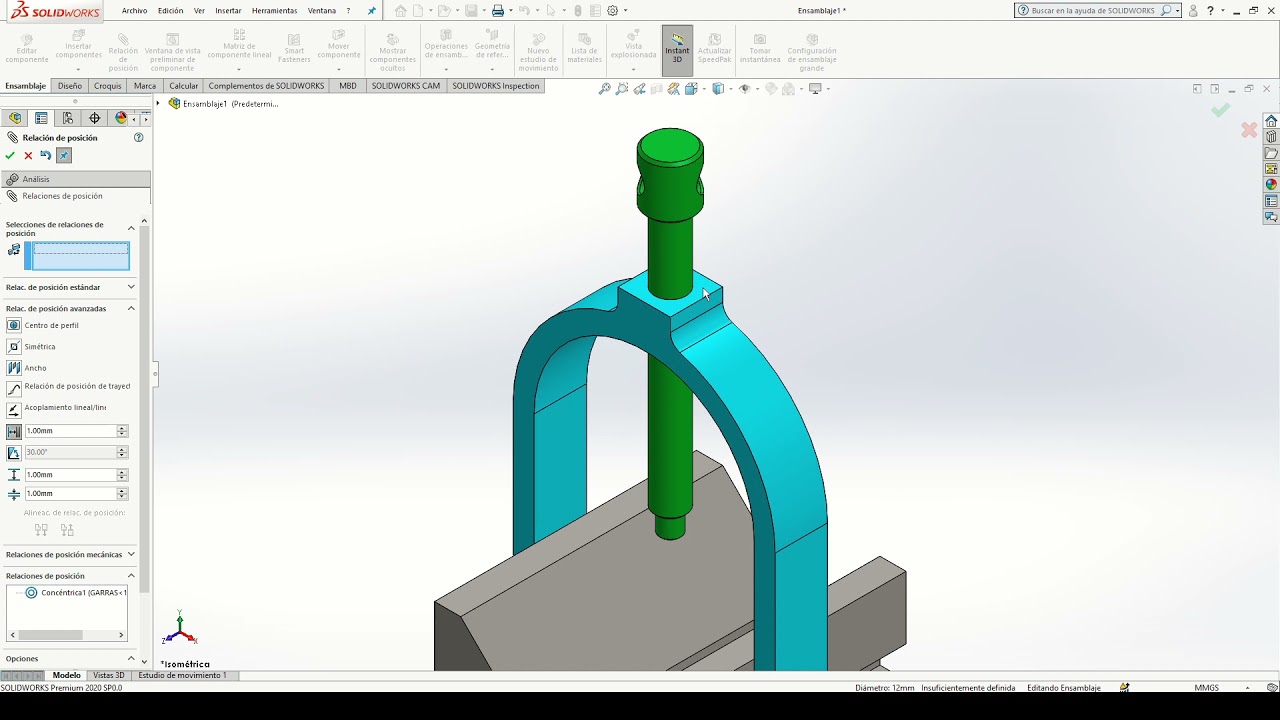SOLIDWORKS ENSAMBLAJE PRENSA EN V - YouTube