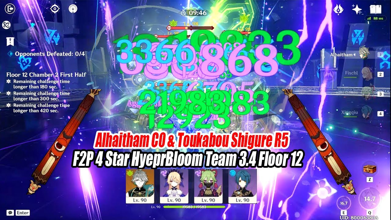 Alhaitham C0 & Toukabou Shigure R5 - F2P 4 Star HyeprBloom Team 3.4 ...