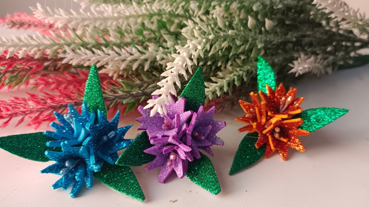 DIY ️ How to make miniature flowers ️ Easy foam sheet flowers making ...