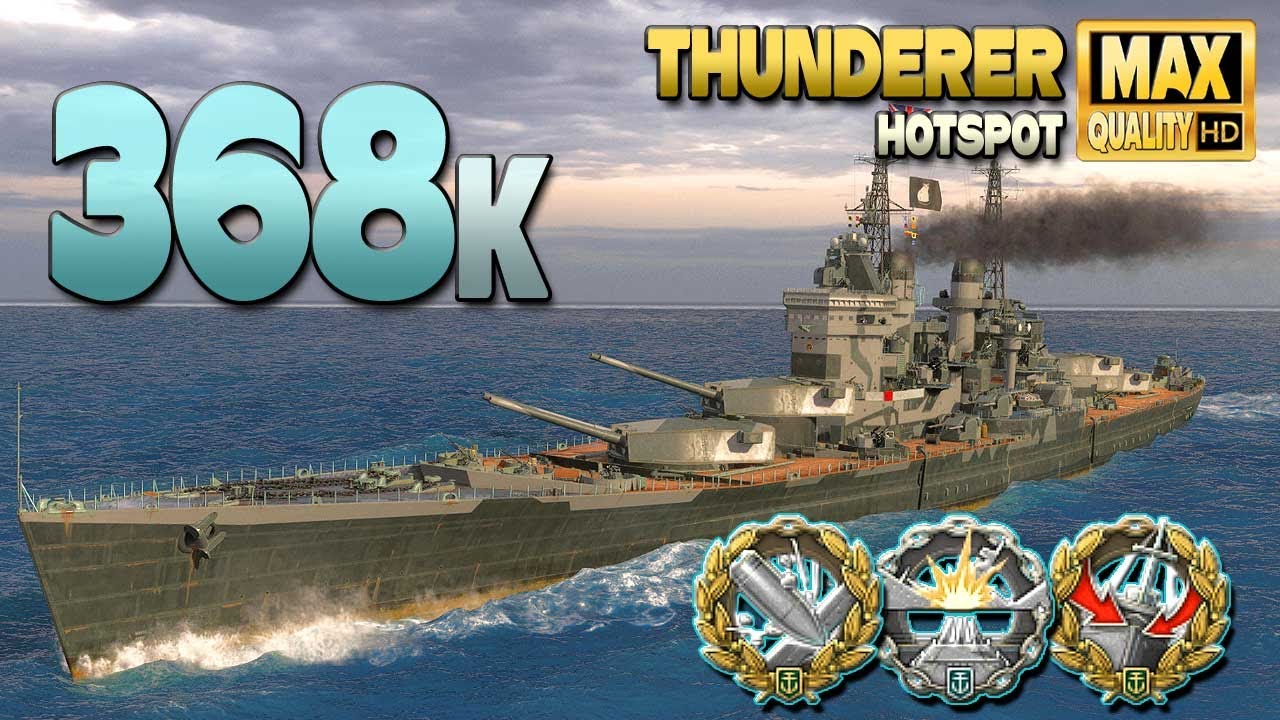 Battleship Thunderer: Huge 368k on map Hotspot - World of Warships - YouTube