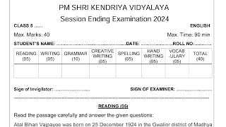 Class 5 English See 2024 Annual Exam Question Paper Term 2 Kv Cbse ...