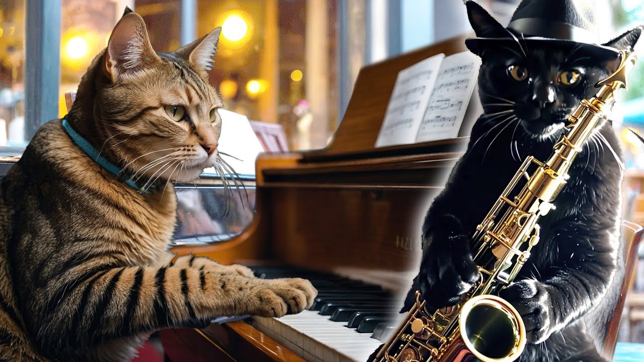 Cat plays Warm Jazz Music at Winter Porch Ambience ⛄ Relaxing Jazz ...