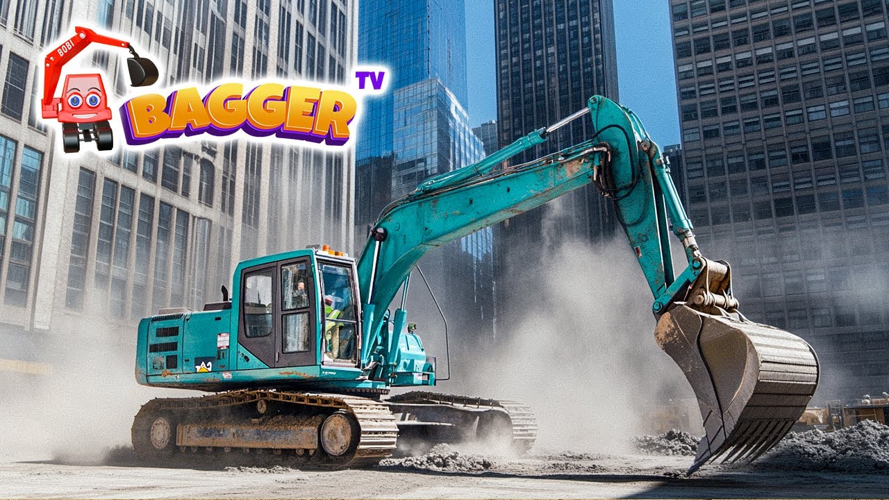 🦺 Bagger für Kinder 🚧 Baustelle, Bagger bei der Arbeit, LKWs, Radlader ...