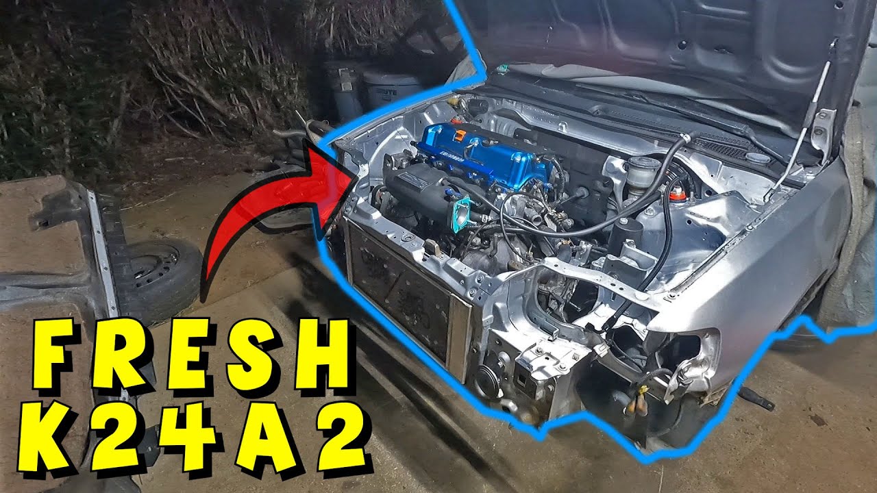 JUNKYARD REBUILT K24A2 INSTALLED IN HONDA CRX ! - YouTube